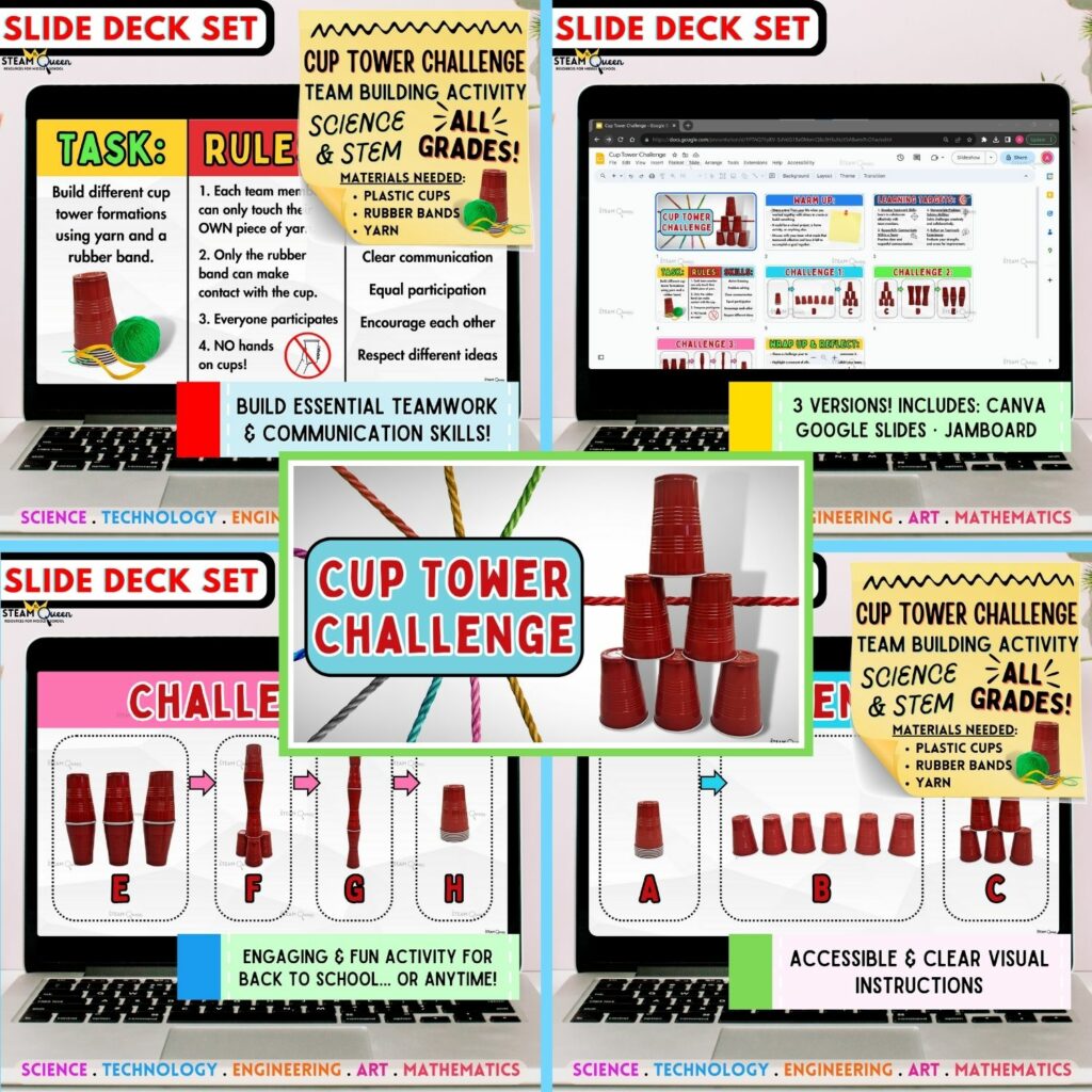 Cup Tower Challenge Activity Slides: Teamwork Communication STEM Skills ...