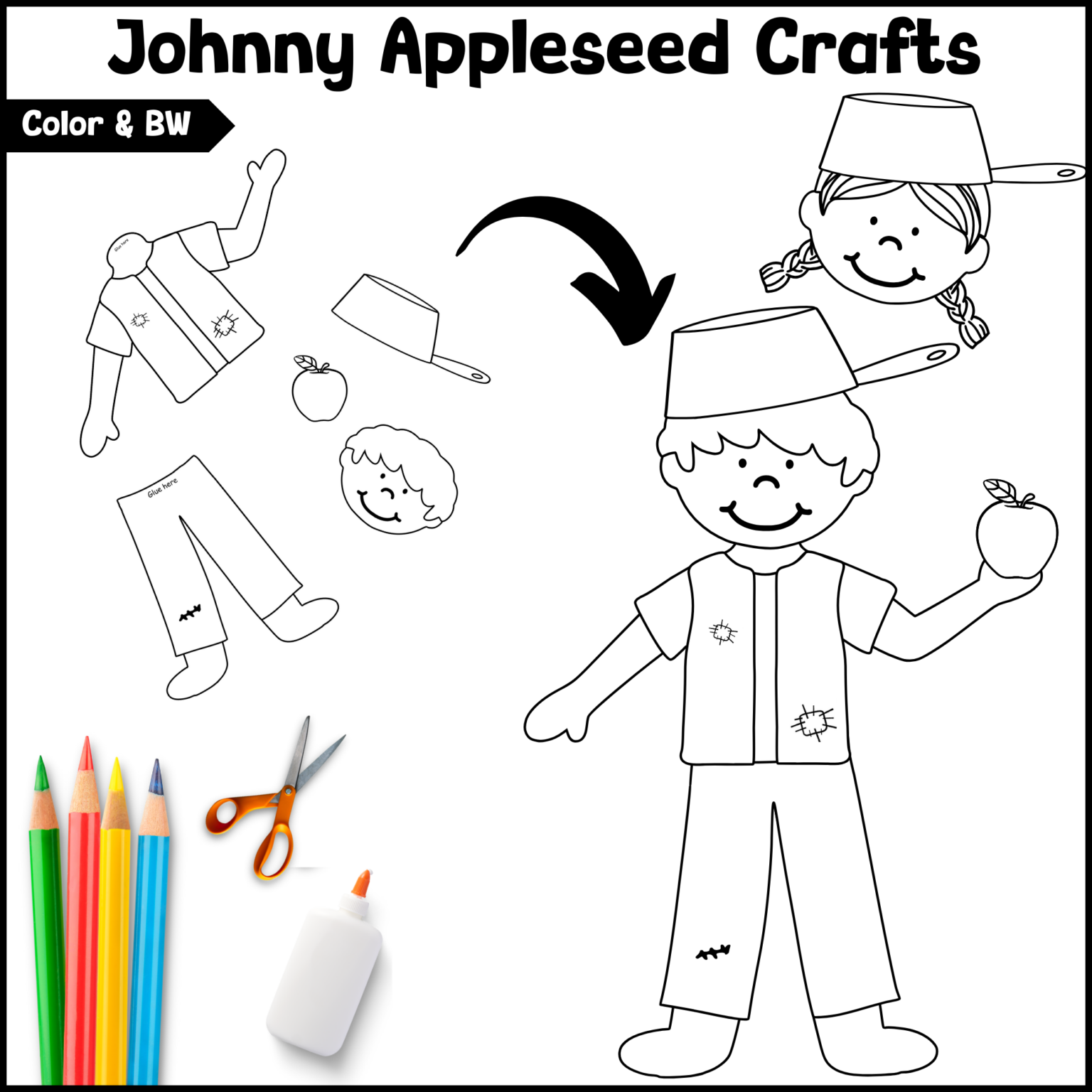 Johnny appleseed Craft | Fall activities | Johnny appleseed template ...