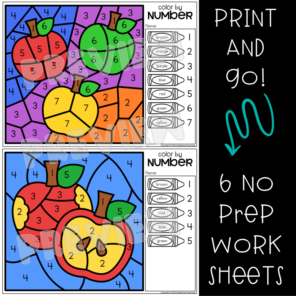 Apples Numbers to 10 Color by Code Number Recognition Worksheet Apple ...