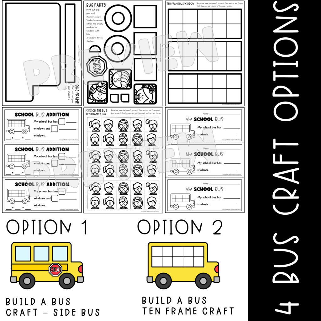 Build a Bus Craft - Bus Math Craft - Ten & Twenty Frame Activities ...