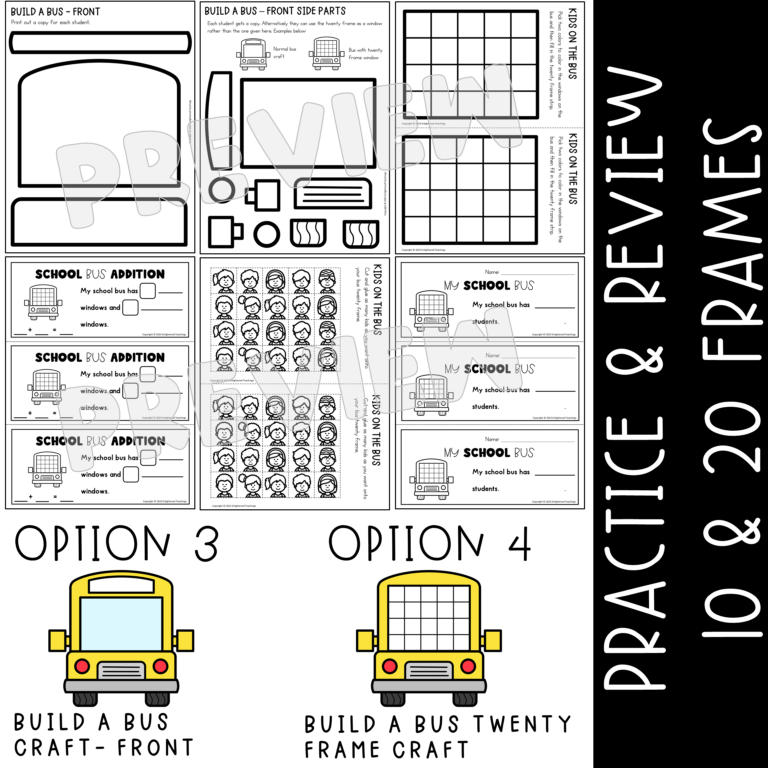 Build a Bus Craft - Bus Math Craft - Ten & Twenty Frame Activities ...