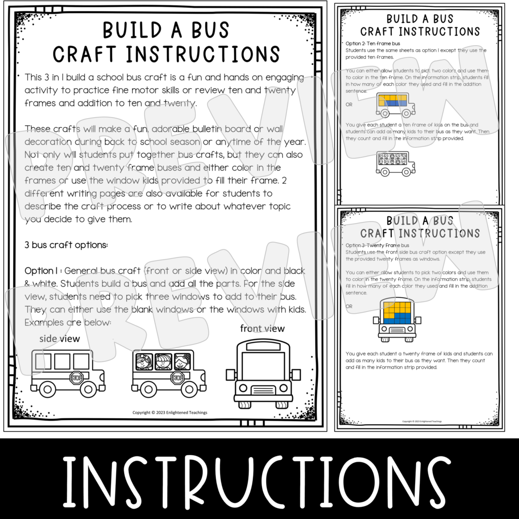Build a Bus Craft - Bus Math Craft - Ten & Twenty Frame Activities ...