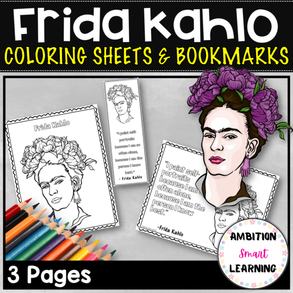 Frida Kahlo Hispanic heritage Month Coloring Sheets and Bookmarks ...