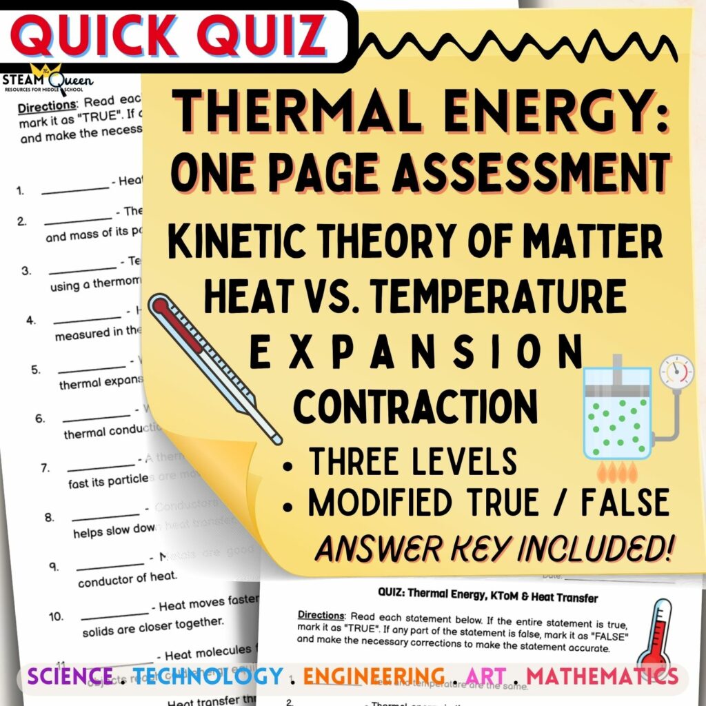 Thermal Energy Quiz Middle School: Assess Understanding of Heat ...