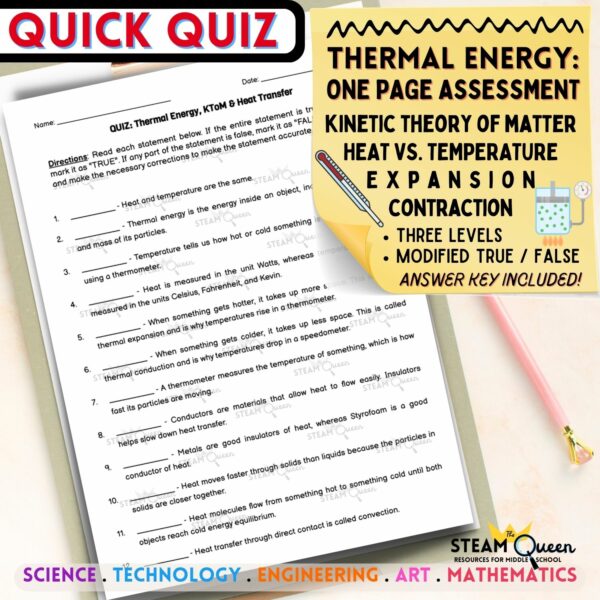 Thermal Energy Quiz Middle School: Assess Understanding of Heat ...