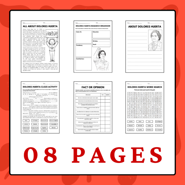 Dolores Huerta - Reading Comprehension Pack | Hispanic Heritage Month ...