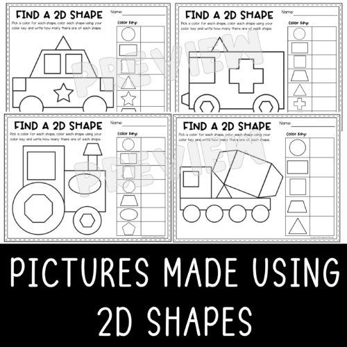 Transport 2D Find a Shape Worksheets 2D Shape Recognition Shape Color ...