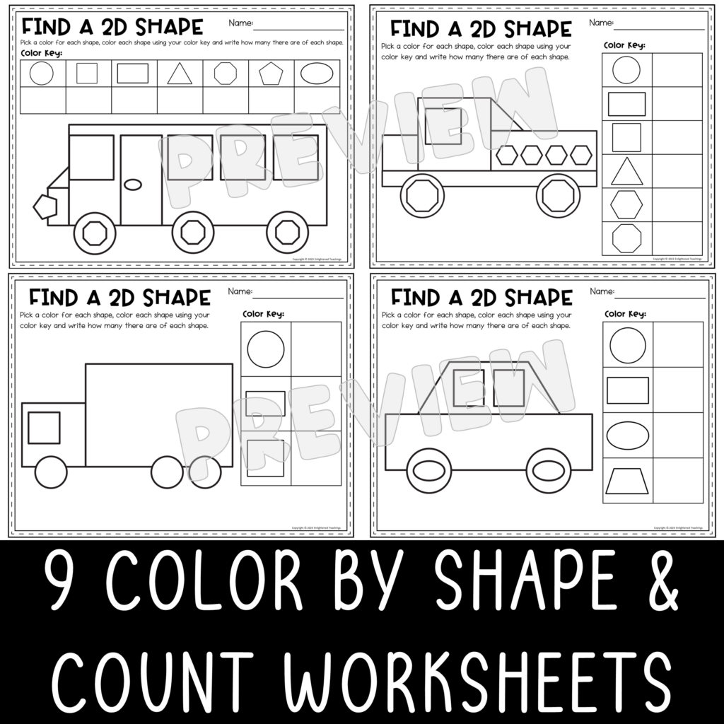 Transport 2D Find a Shape Worksheets 2D Shape Recognition Shape Color ...