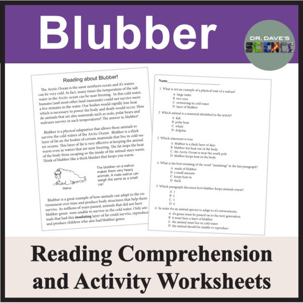 Blubber Experiment Reading Comprehension Arctic Animal Adaptations ...
