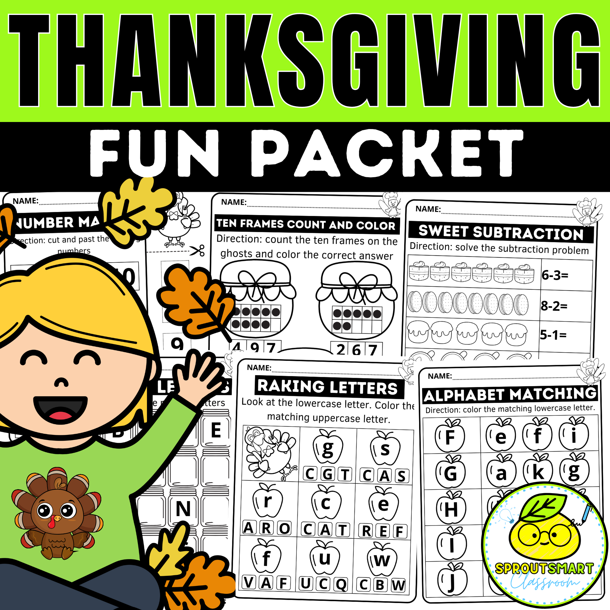 Fall Fun Busy Work Packet Kindergarten Morning Math and Literacy ...