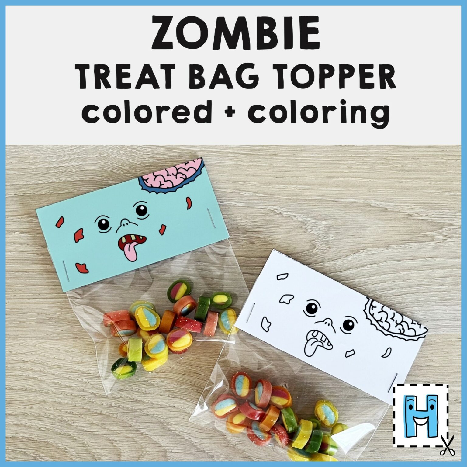 Zombie treat bag topper Printable Halloween Coloring Activity Craft ...