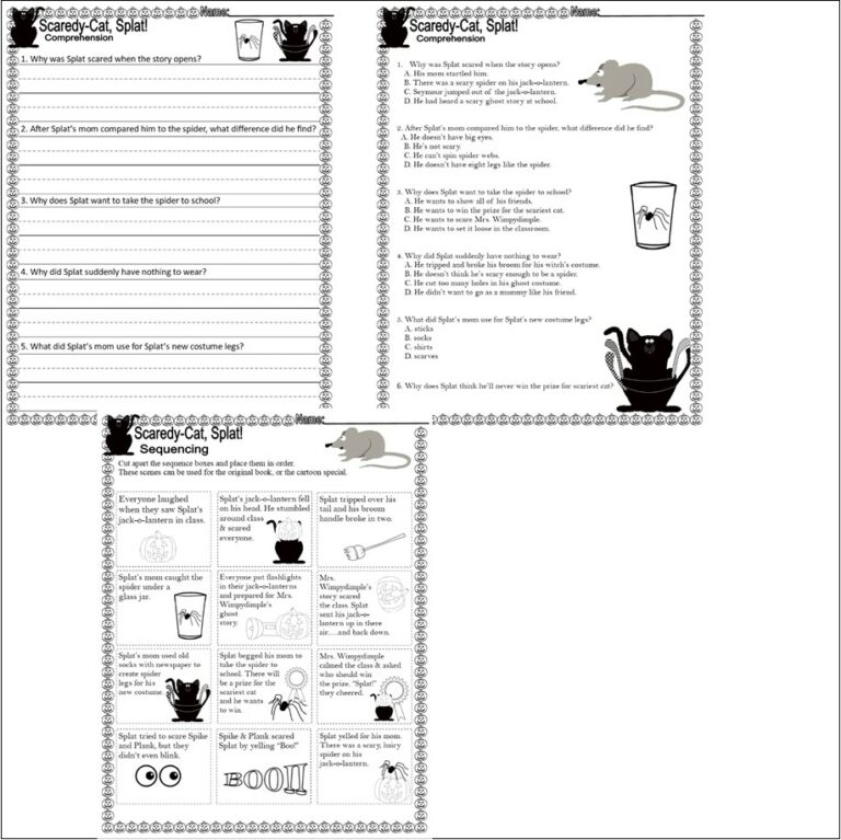Scaredy Cat Splat! Halloween Reading Comprehension Quiz & Story ...