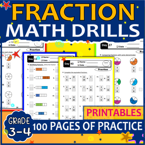 3rd and 4th Grade math drills fraction worksheets - Made By Teachers