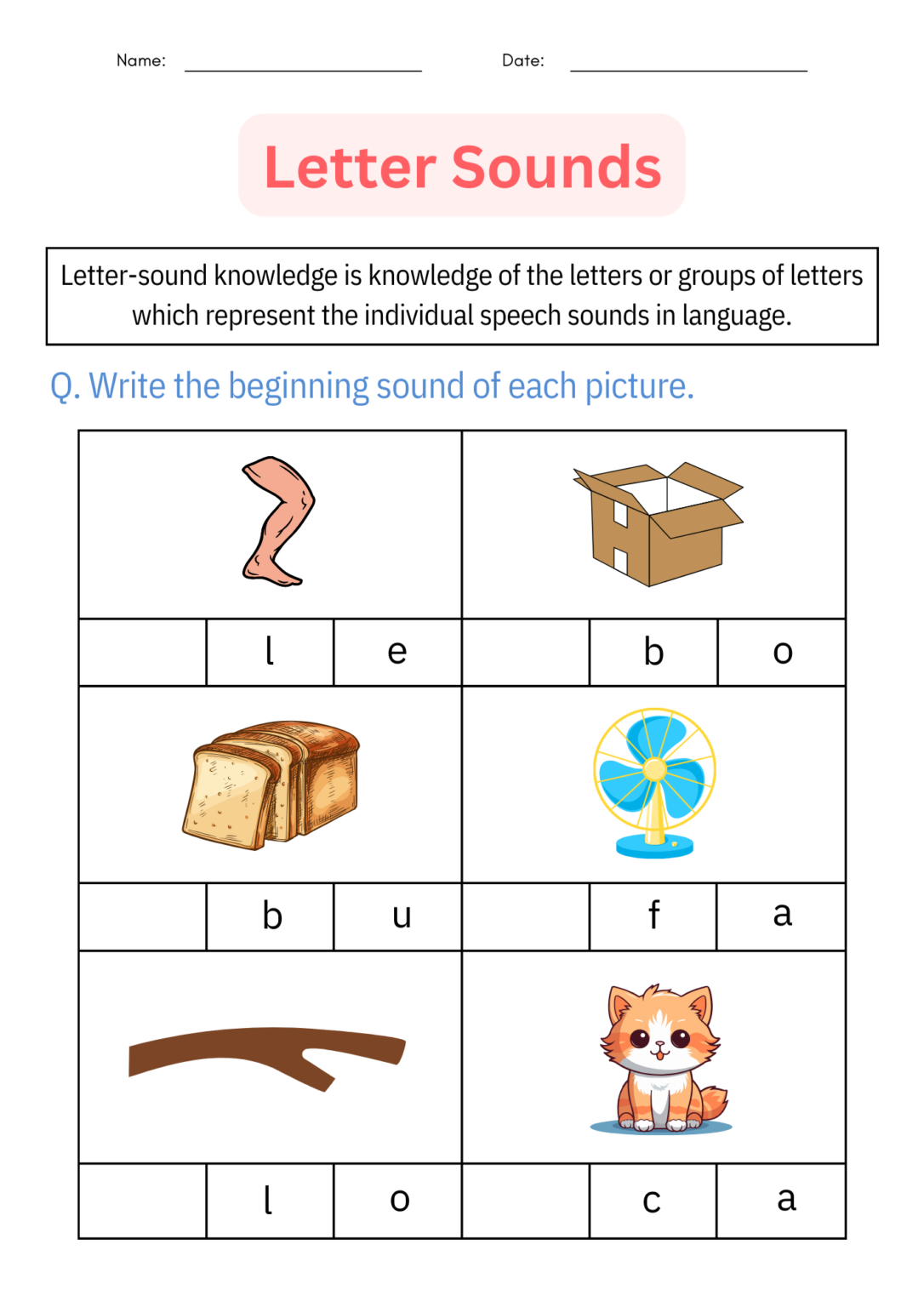 Printable Matching Beginning Letter Sounds Worksheet and Activities for ...