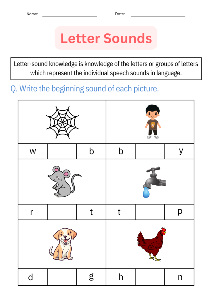 Printable Matching Beginning Letter Sounds Worksheet and Activities for ...