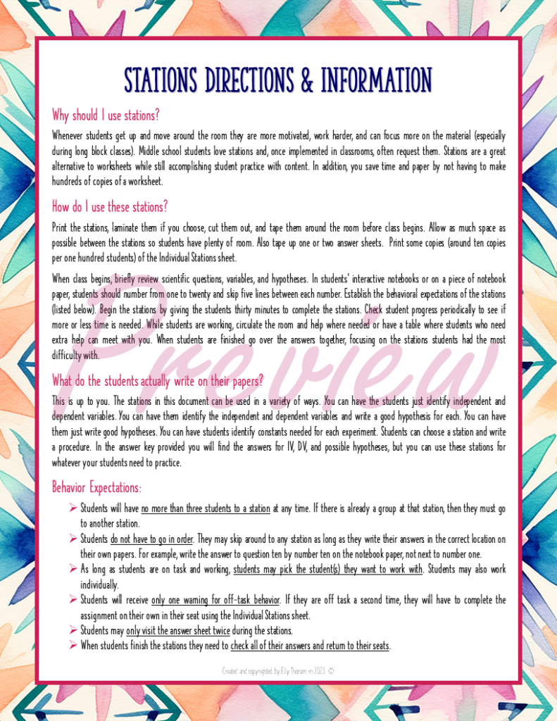 Scientific Method Stations: An Activity for Hypotheses, Variables, and ...