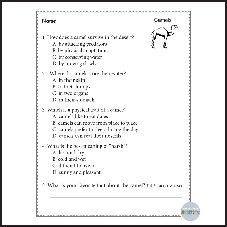 Camels in the Desert, Physical Adaptations Science Reading ...