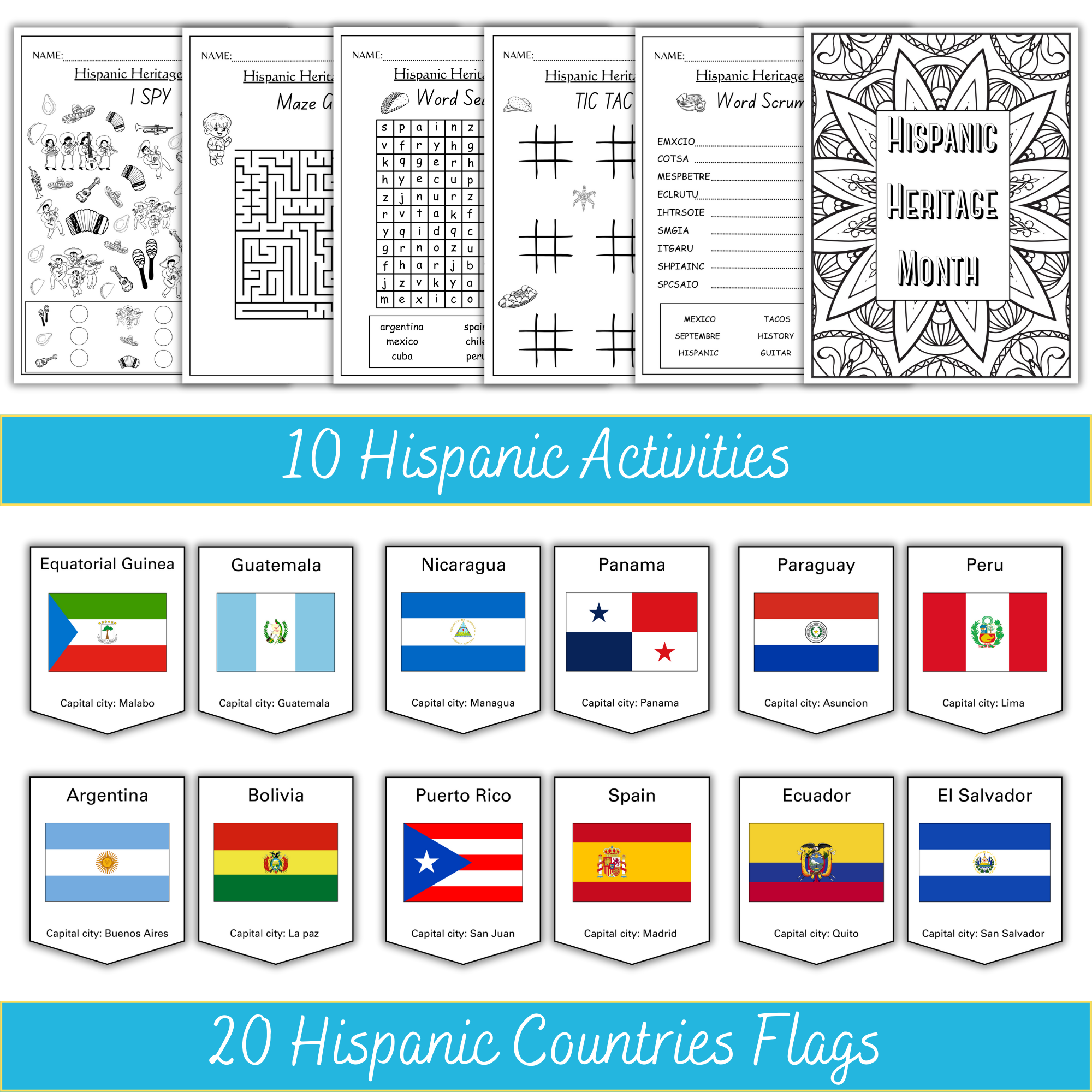 Hispanic Heritage Month Bundle, Spanish Worksheets, Latino Activities ...