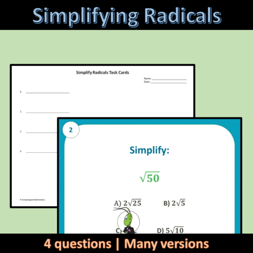 Free Simplifying Radicals Algebra 1 Task Cards Sample Version | Made By ...