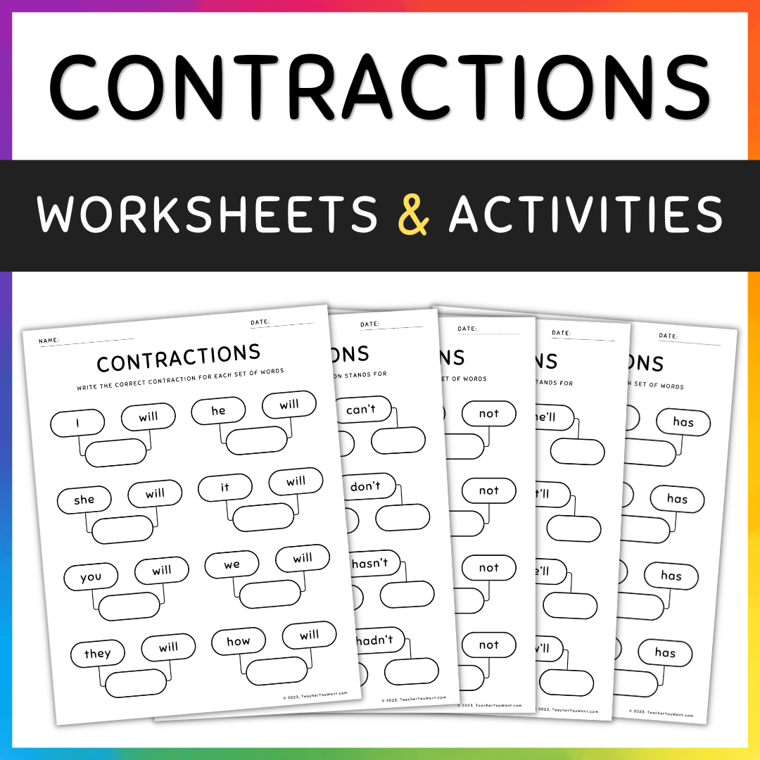 Contractions Worksheets and Activities, Fun and Engaging Review Grammar ...