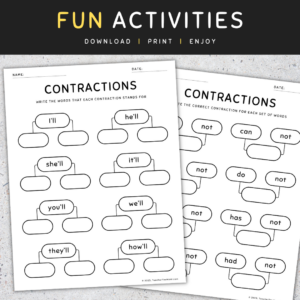 Contractions Worksheets and Activities, Fun and Engaging Review Grammar ...