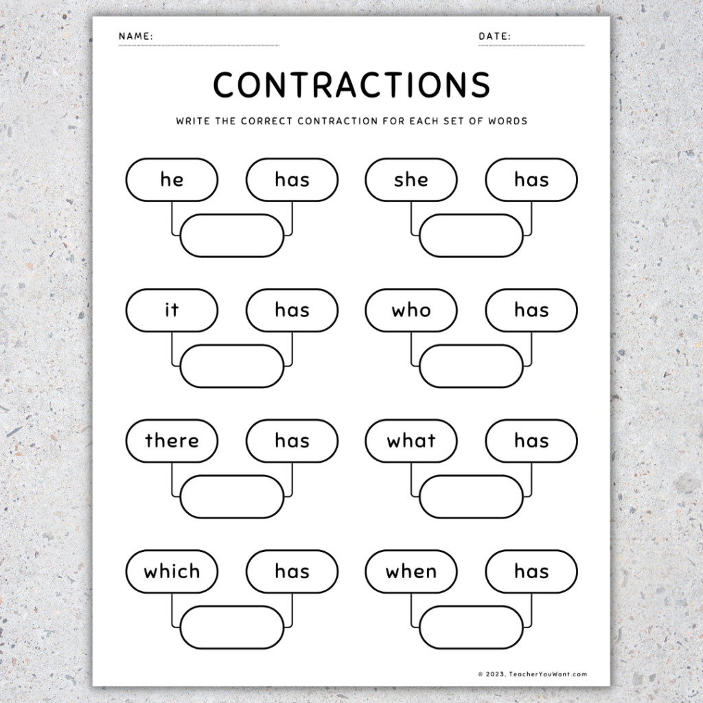 Contractions Worksheets and Activities, Fun and Engaging Review Grammar ...