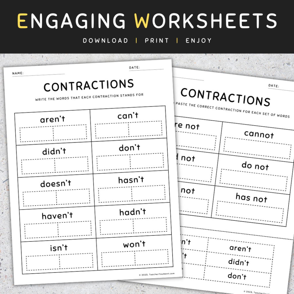 Contractions Worksheets Activities and Assessment BUNDLE, Grammar ...