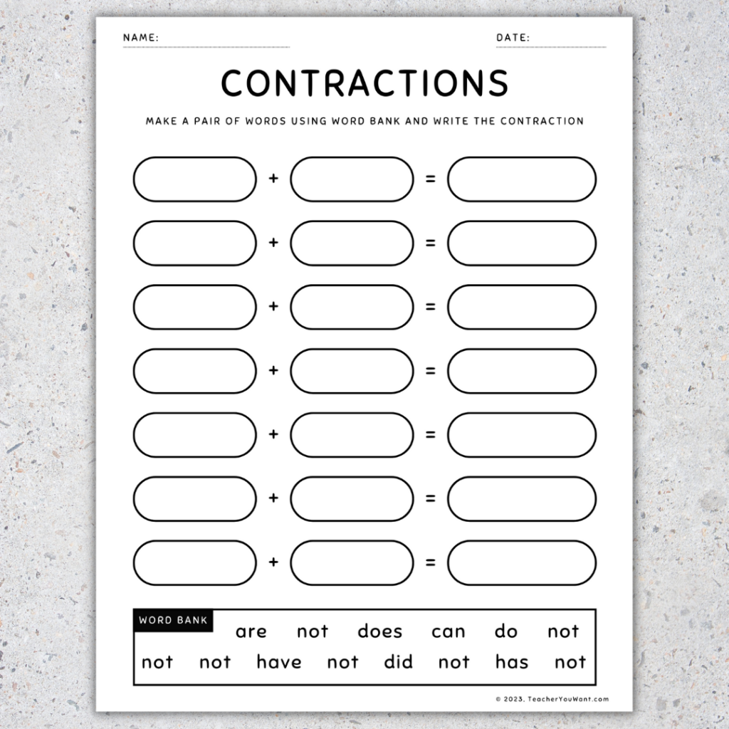 Contractions Worksheets Activities and Assessment BUNDLE, Grammar ...