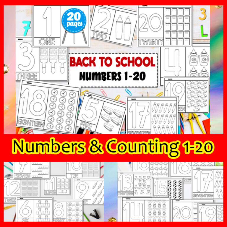 Back to School Numbers & Counting 1-20 Preschool, Kindergarten, Math ...