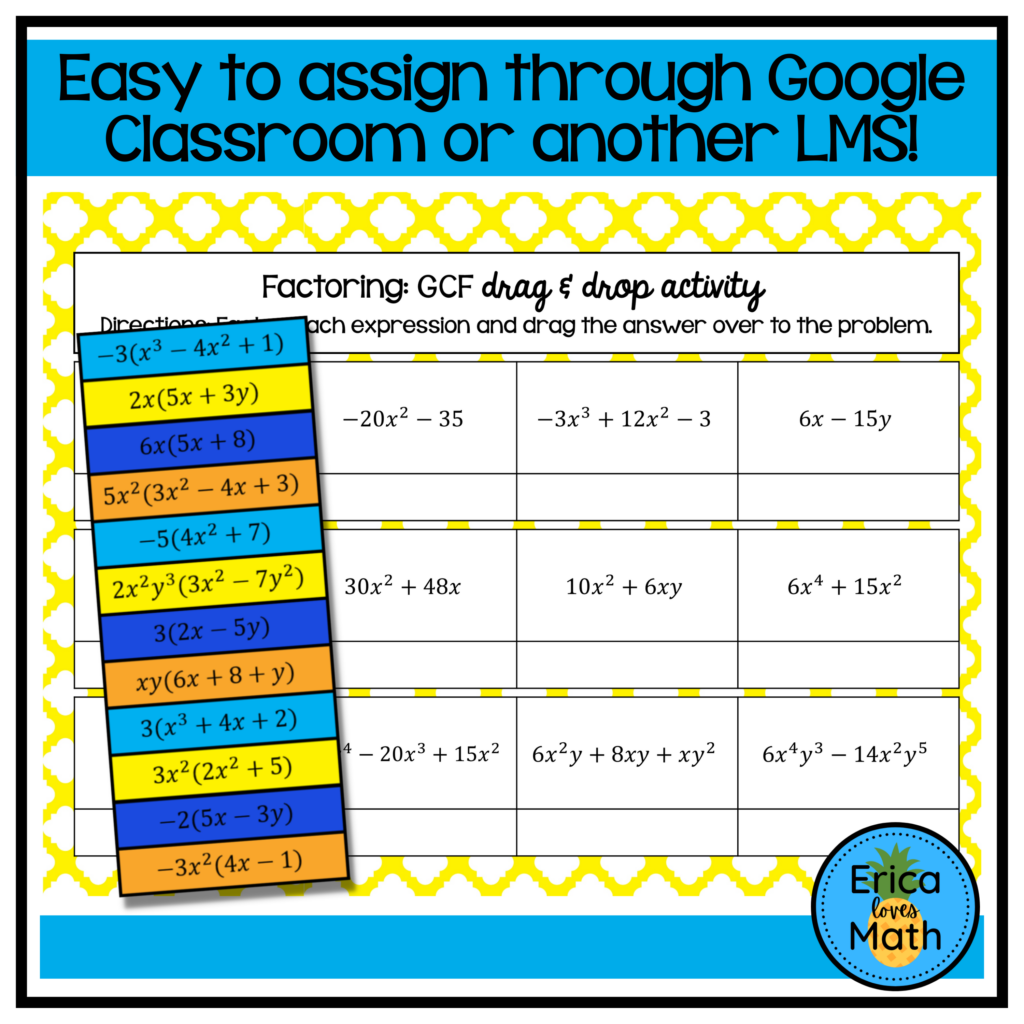 Factoring out the GCF Digital Activity Drag & Drop - Made By Teachers