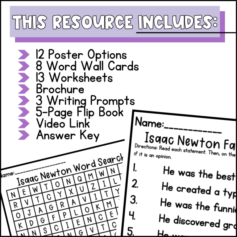 Isaac Newton Biography Activities, Report, Worksheets, and Flip Book ...