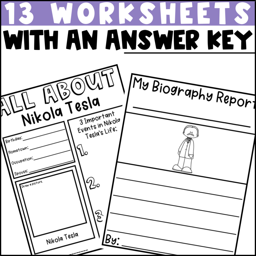 Nikola Tesla Biography Activities, Worksheets, Report, and Flip Book ...