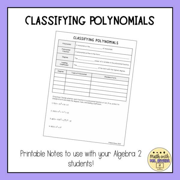 Classifying Polynomials Guided Notes for Algebra 2 | Made By Teachers