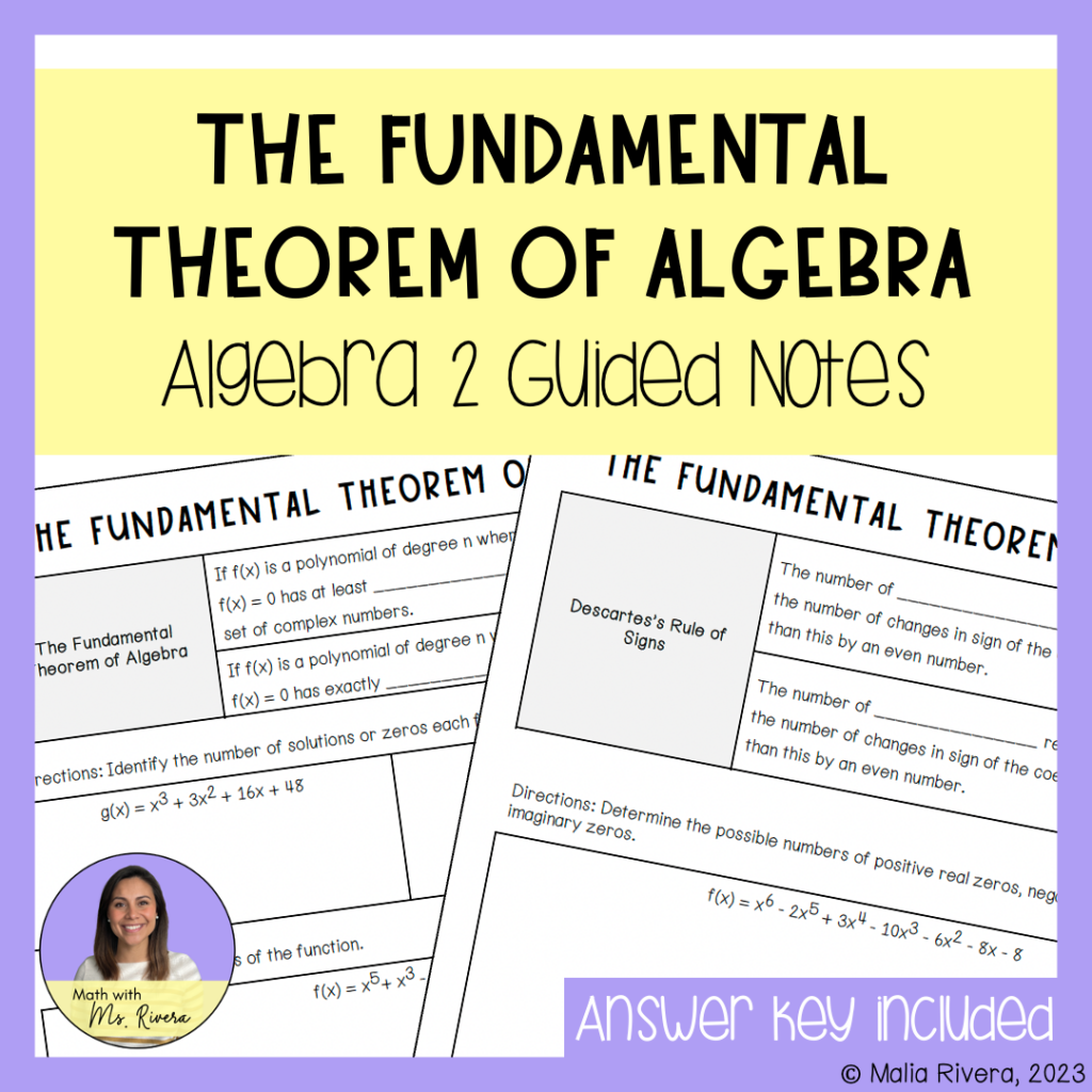 Fundamental Theorem of Algebra Guided Notes for Algebra 2 | Made By ...
