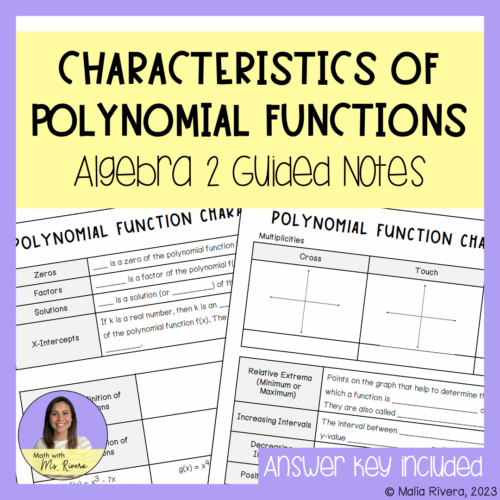 Characteristics of Polynomial Functions Guided Notes for Algebra 2 ...