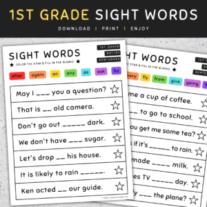 Sight Word Sentences, Fill in the Blanks, 1st Grade - SET 7 - Made By ...