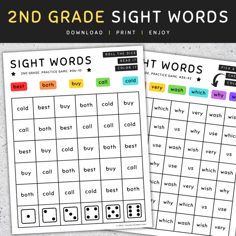 2nd Grade Color by Sight words and Roll & Color Practice Game - SET 9 ...