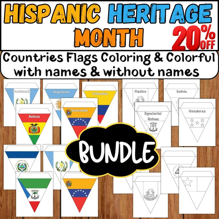 Hispanic Heritage Month Colorful & Coloring Countries Flags Pennants ...