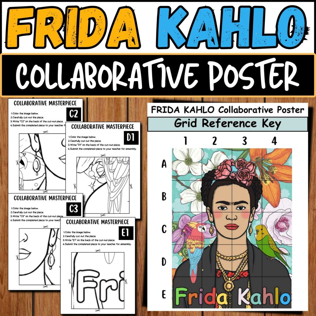 Frida Kahlo Collaborative Project Coloring Pages | Hispanic Heritage ...