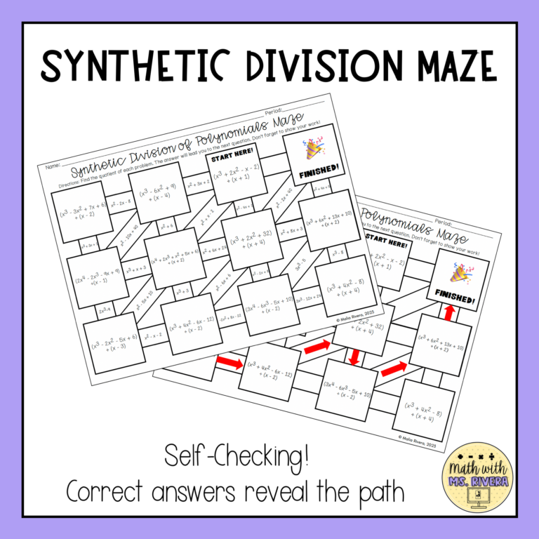 Synthetic Division of Polynomials Maze Worksheet - Made By Teachers
