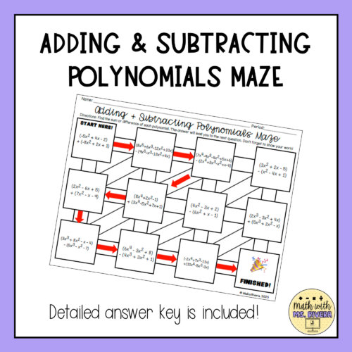 Adding and Subtracting Polynomials Maze Worksheet - Made By Teachers