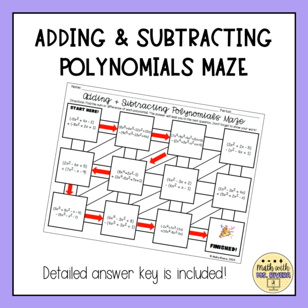 Adding and Subtracting Polynomials Maze Worksheet | Made By Teachers
