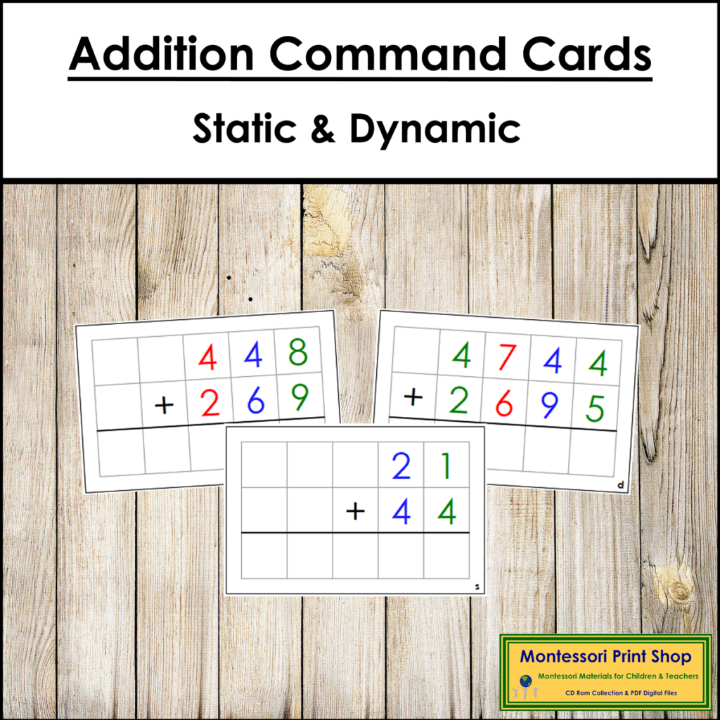 Addition Command Cards - Montessori Math Task Cards (Color-Coded ...