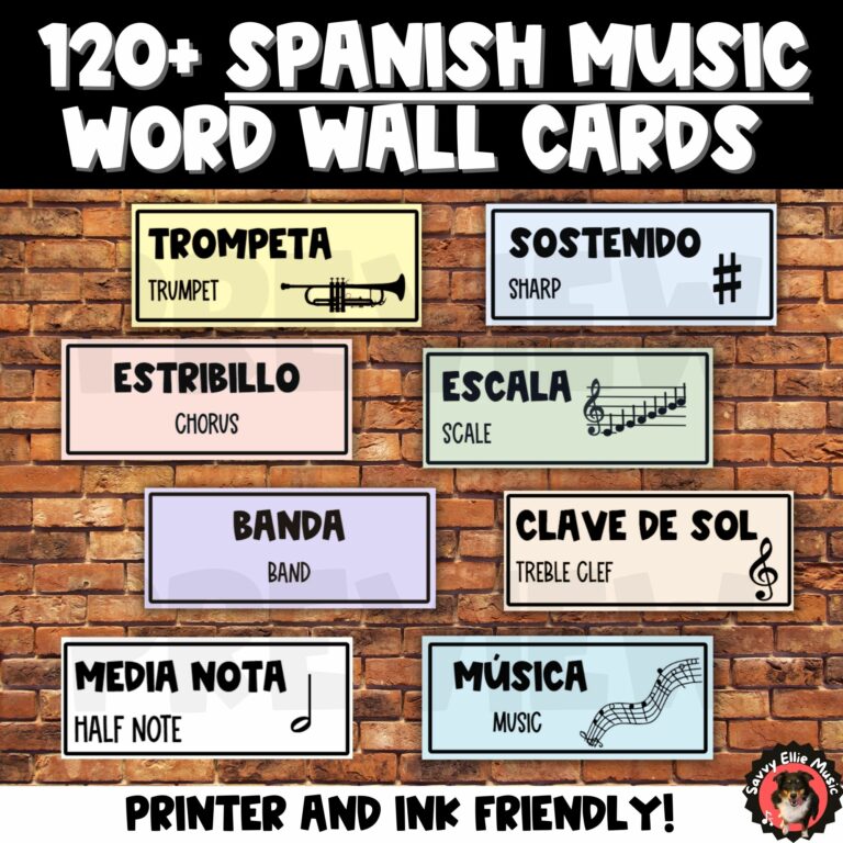 Spanish and English Music Word Wall Cards for the Music Classroom ...
