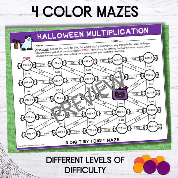 Halloween 3 Digit by 1 Digit Multiplication Math Mazes - Made By Teachers