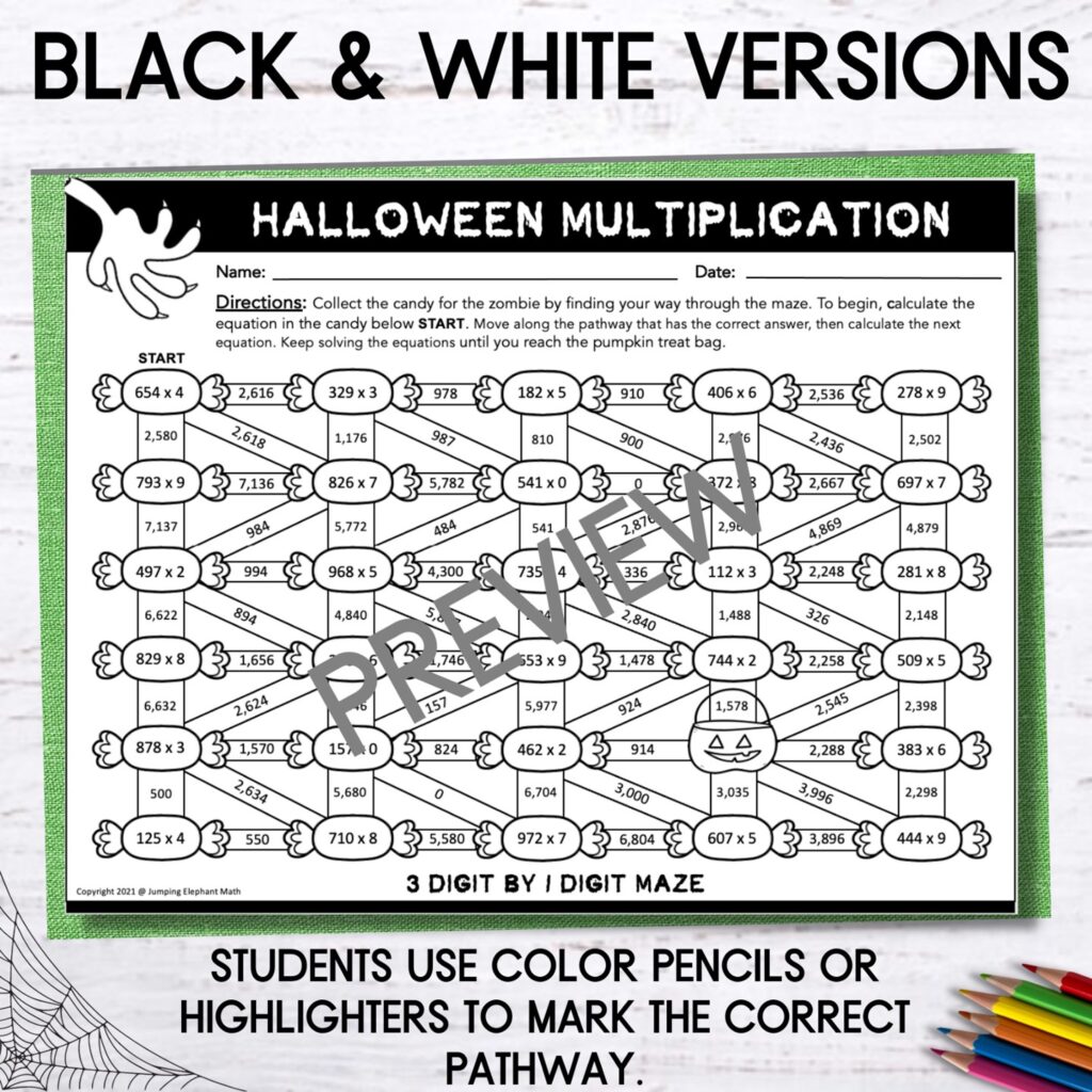Halloween 3 Digit by 1 Digit Multiplication Math Mazes - Made By Teachers