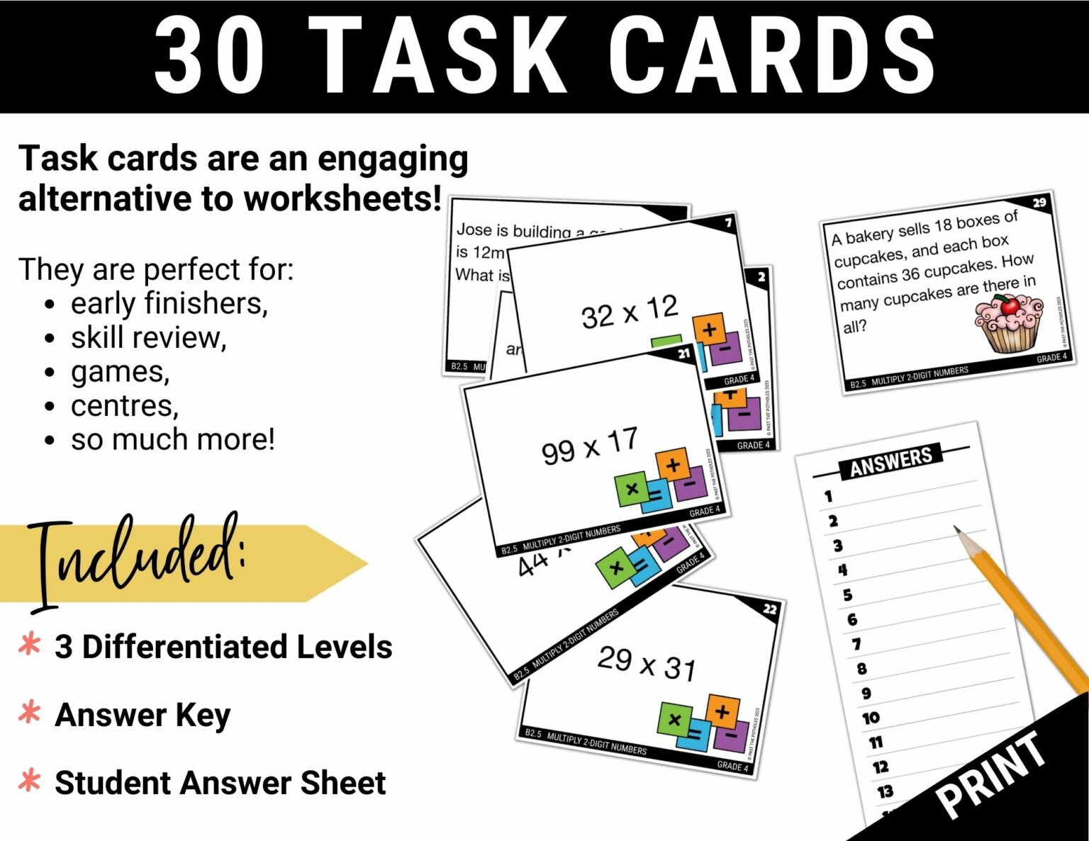 Double Digit Multiplication Task Cards Math Games, Math Review, Scoot ...
