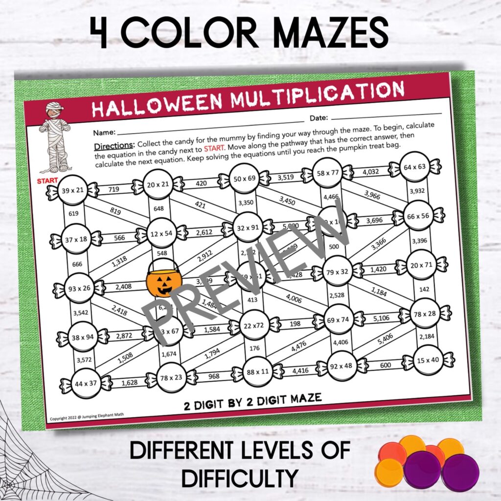 Halloween Themed Math Mazes 2 Digit by 2 Digit Multiplication ...