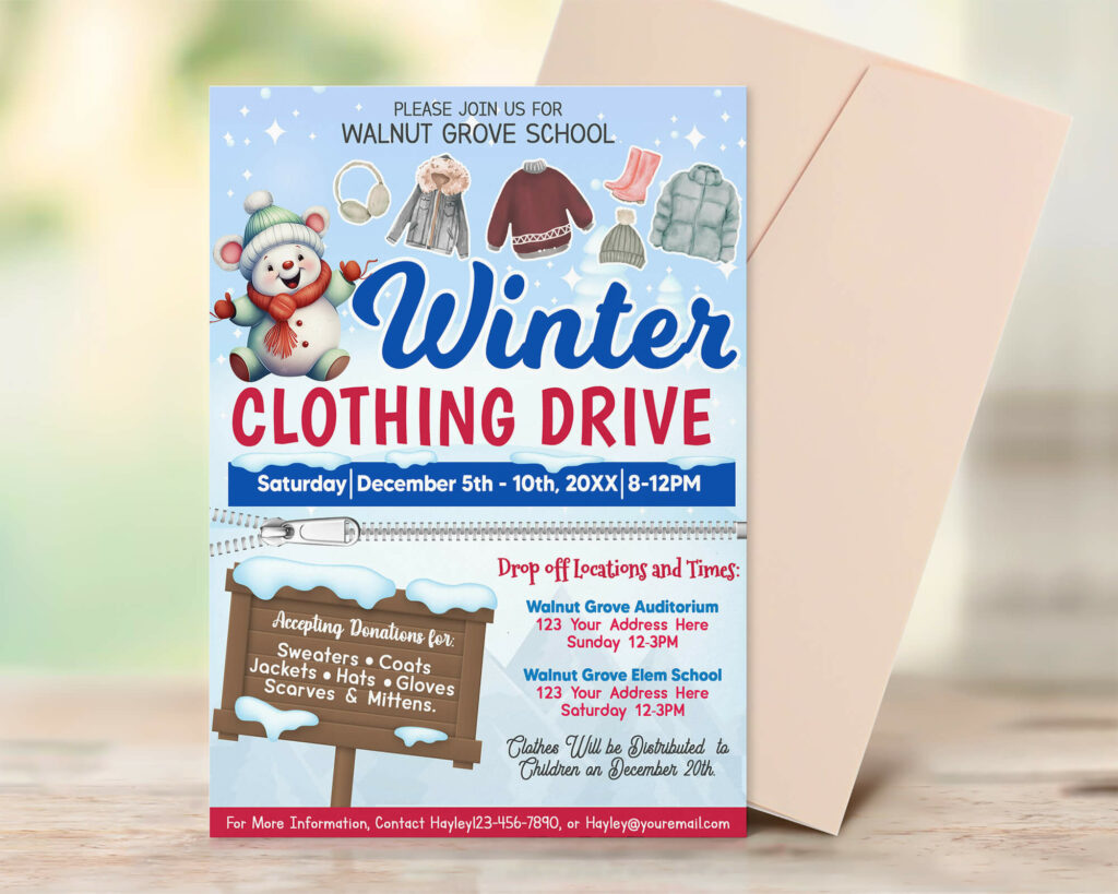 DIY Winter Clothing Drive Flyer, Customizable School Holiday Winter ...
