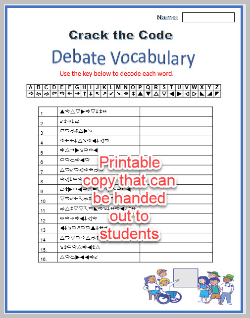 Debate Vocabulary Crack the Code Activity - Digital and Print - No prep ...